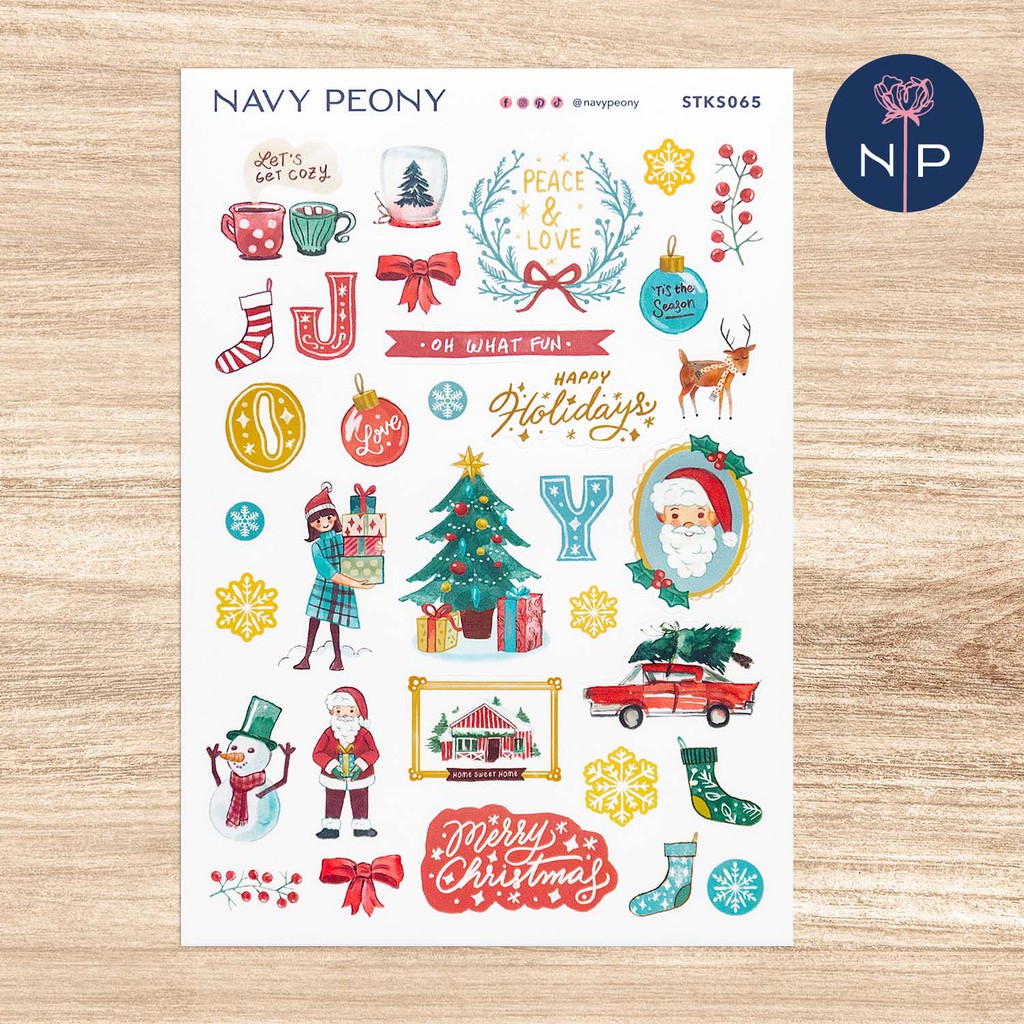 Navy Peony Jolly Holly Christmas Planner Stickers (1 Sheet, 33pcs ...