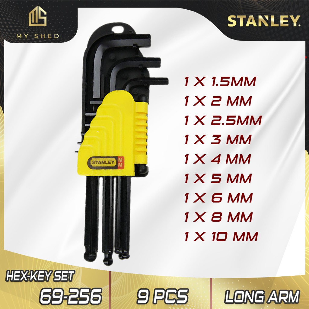 Stanley 69-256 9 Pcs Long Arm Hex Key Set Allen Key Set with Metric ...