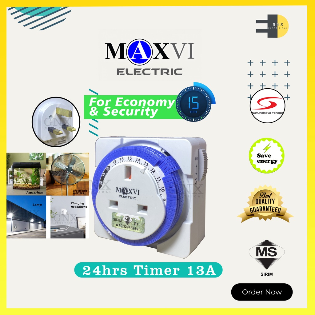 [SIRIM] Maxvi Electrical Timer Switch Plug 13A Socket 24hrs/Palm suis ...