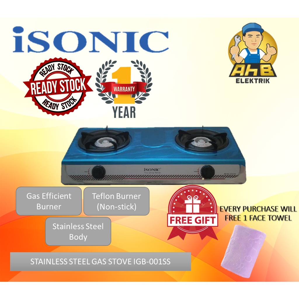Isonic Stainless Steel Gas Stove (IGB-001SS / IGB-288SS) | Shopee Malaysia