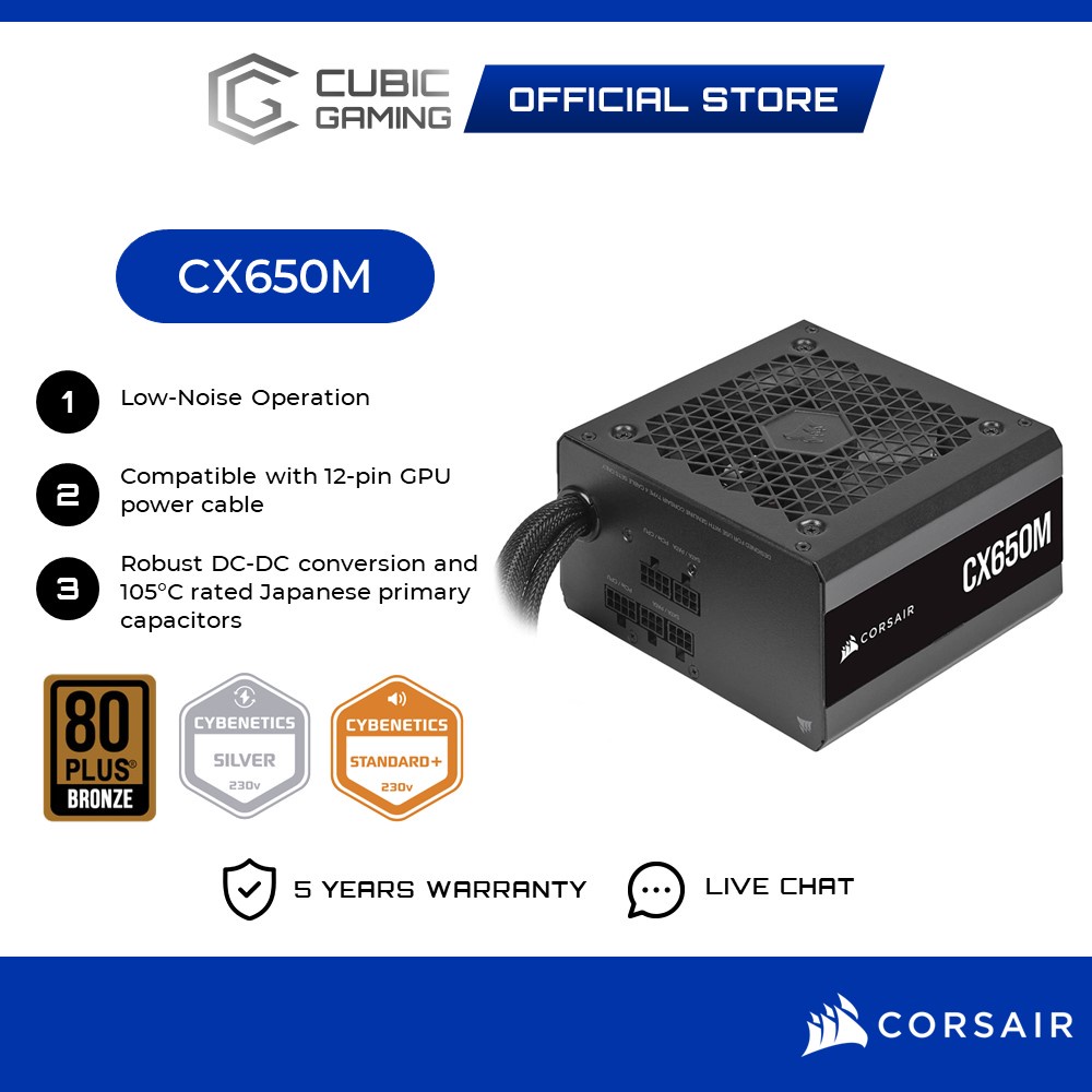 Corsair Power Supply CX-M 80 Plus Bronze Semi Modular ATX Low Noise PSU CX650M/CX550M (650 Watt ...