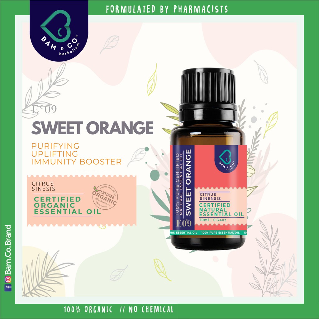 Bam & Co. Sweet Orange Certified Pure Organic Essential Oil (5ml/10ml ...