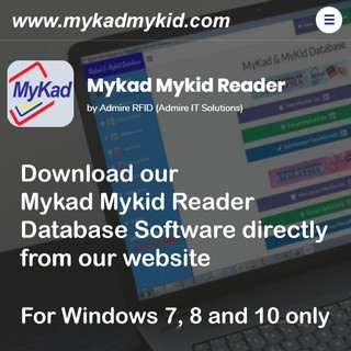 MyKad MyKid Reader with Device + Software (for 3 windows computers ...