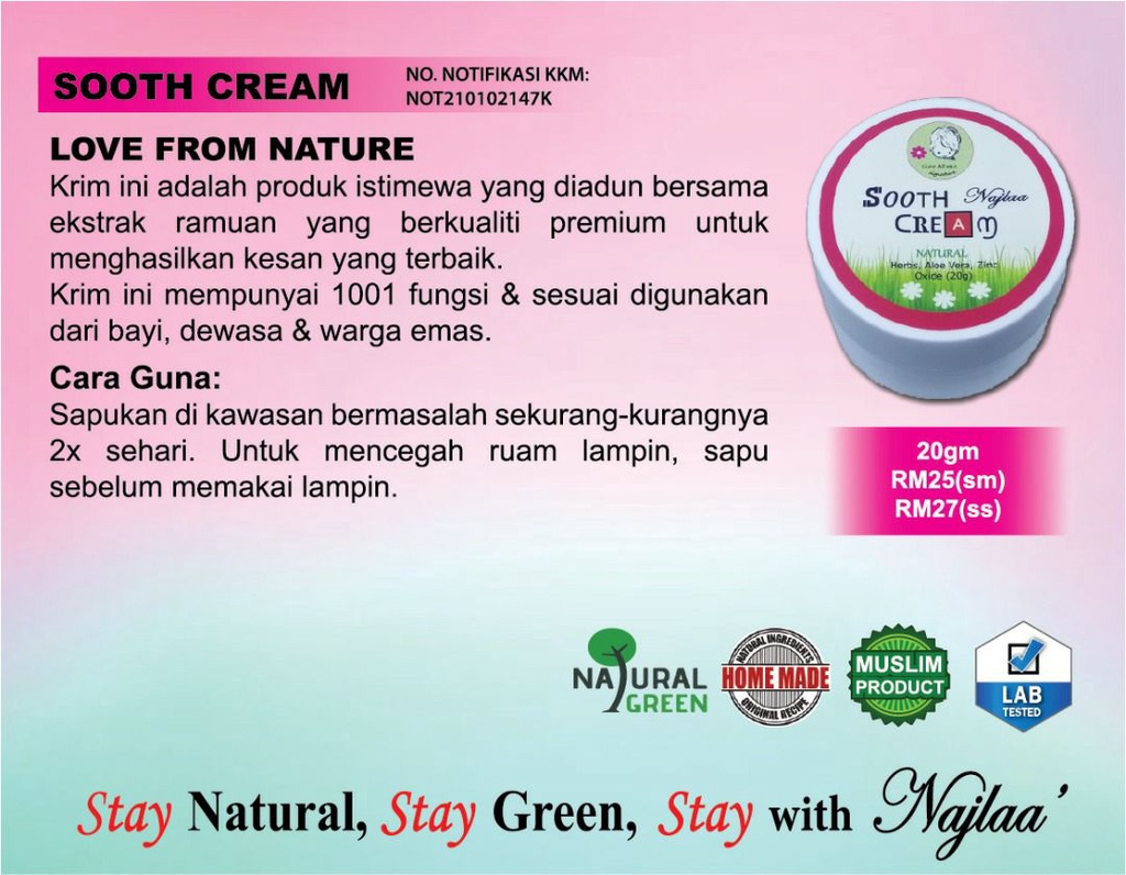 Najlaa Baby Skincare Sooth Cream 20g herbal krim rawat eczema ruam ...