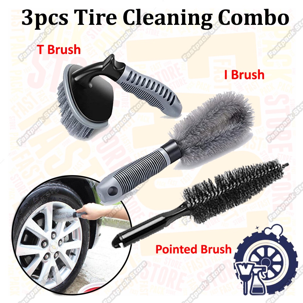 [PACKAGE F] 3pcs Tire Cleaning Combo Car Care Make Up Tyre Brush Wheel ...