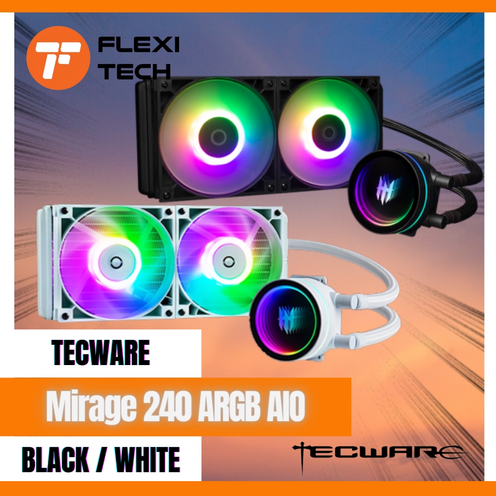 Flexi Tech Tecware Mirage 240 Black / White AIO RGB 240mm Liquid Cooler ...