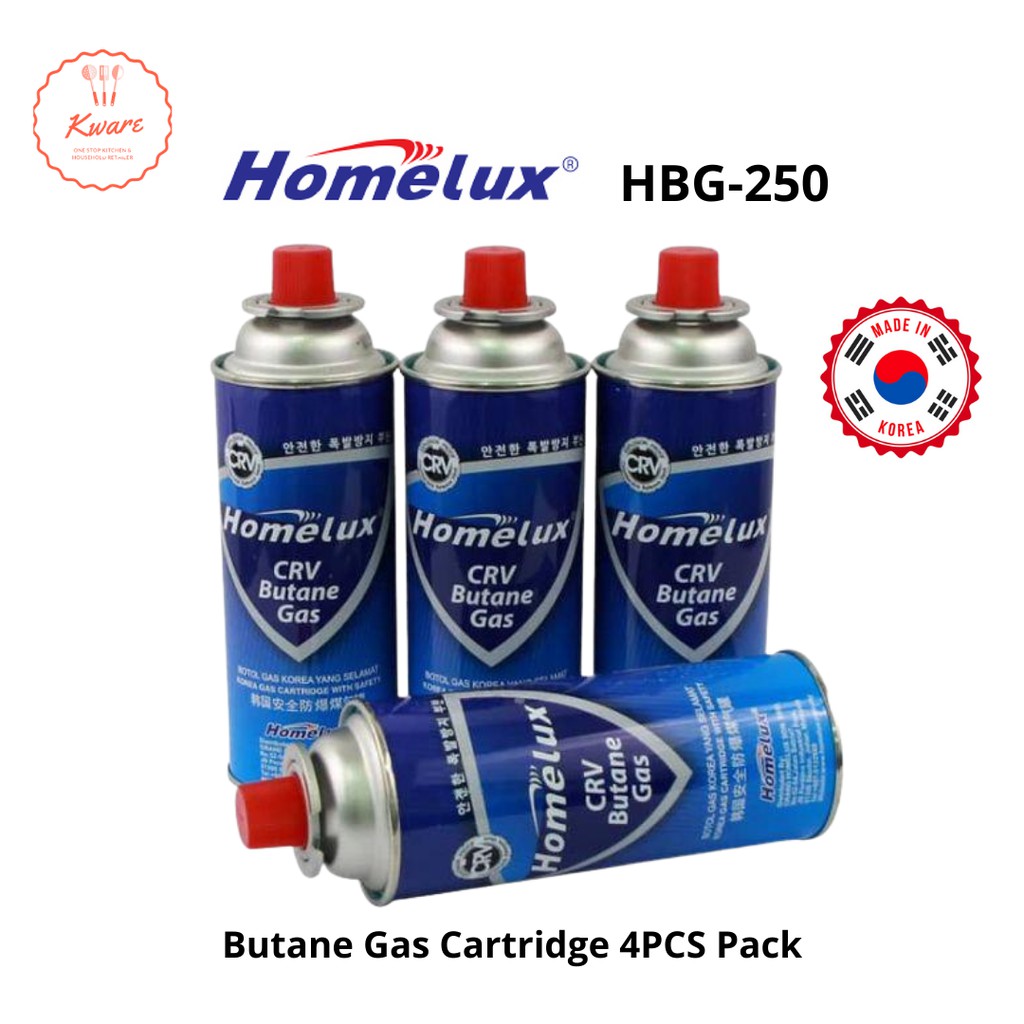 HOMELUX BUTANE GAS CARTRIDGE -HBG-250 1 PACKET 4 PCS PACK MADE IN KOREA ...