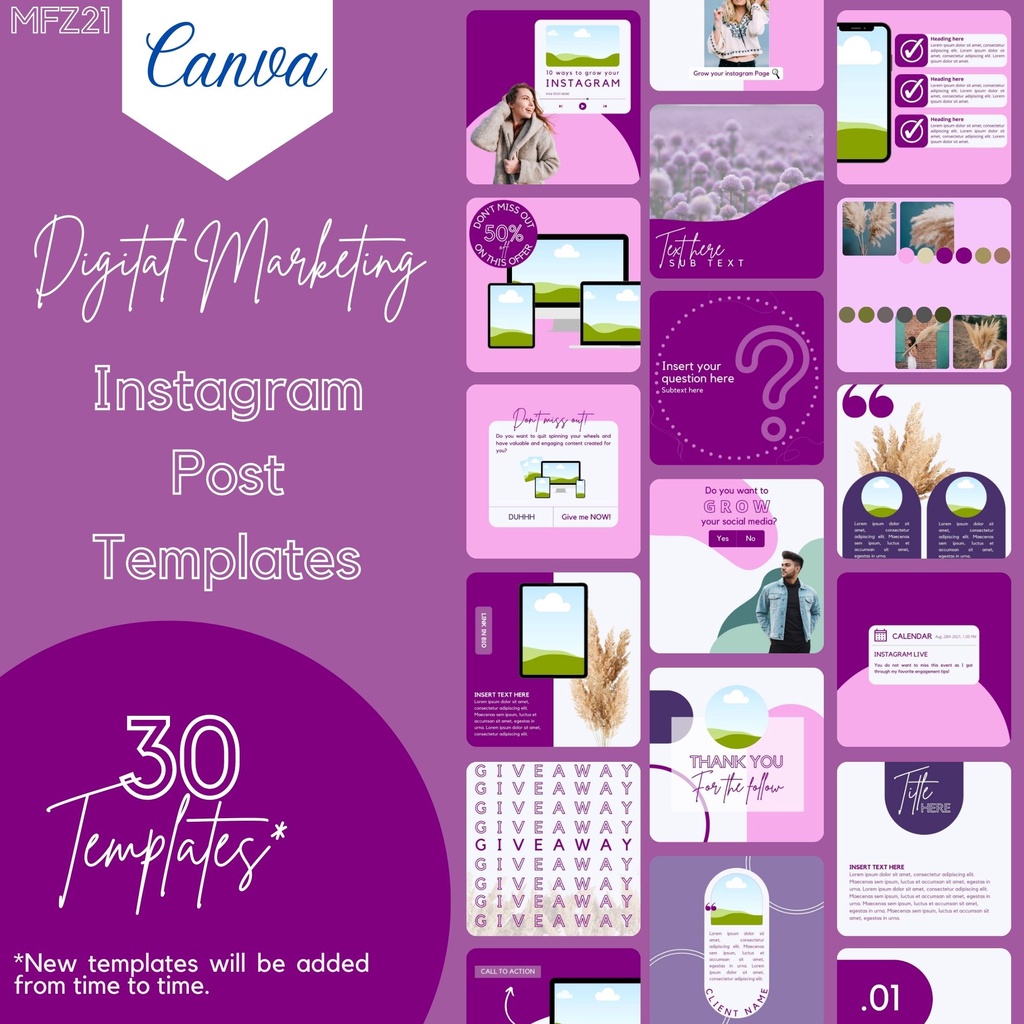 Canva Templates - 30 PURPLE THEME - Digital Marketing Instagram ...