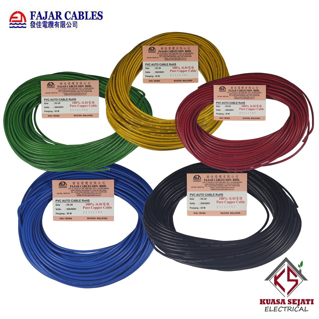 Fajar 35/0.26mm ~ 44/0.26mm ~ 65/0.26mm Car Lori Automotive Wire Auto Cables Copper 30m(Red ...