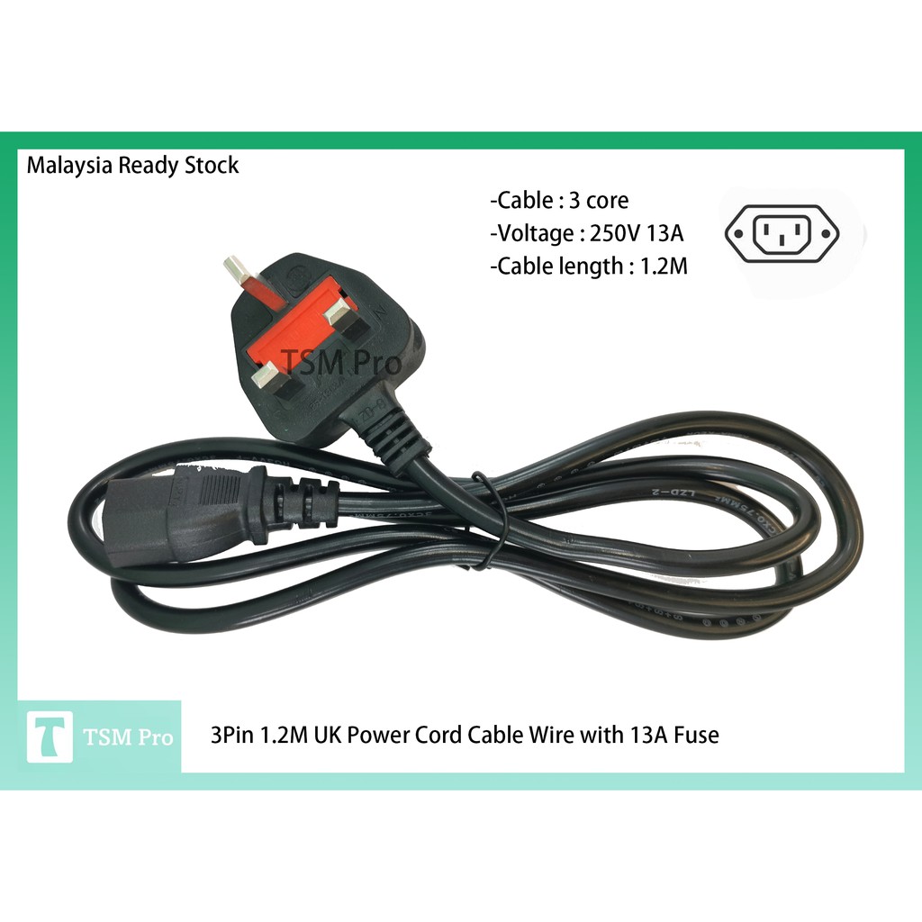 3Pin 1.2M Power Cord Cable Wire with 13A Fuse for Power Supply/ AC ...
