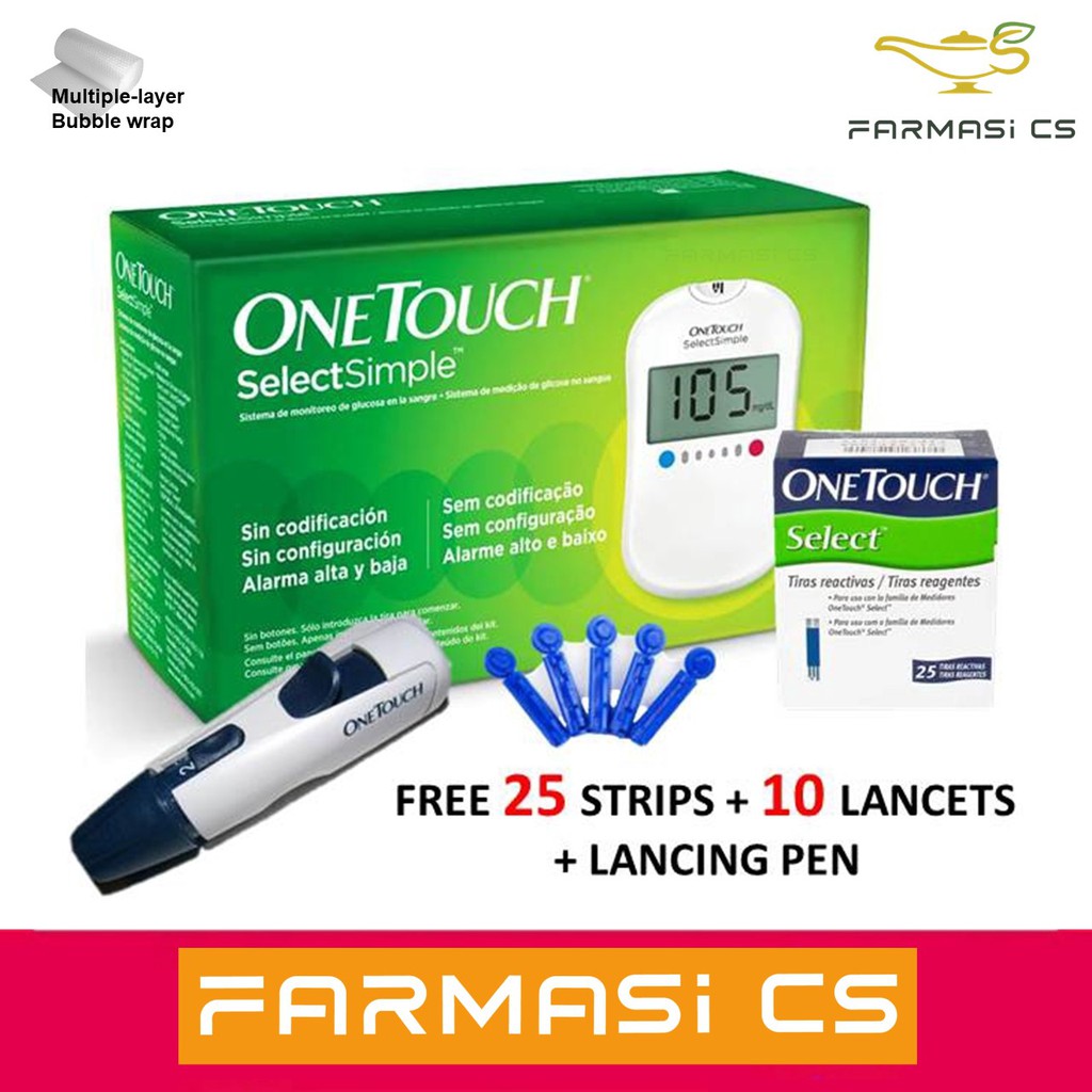 ONETOUCH Select Simple Meter (25s strips + 10s lancets + lancing pen ...