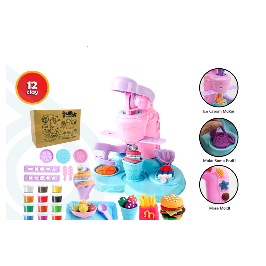 Macaron Play Set Ice Cream Maker Plasticine Toy Clay |Permainan Set Ais ...