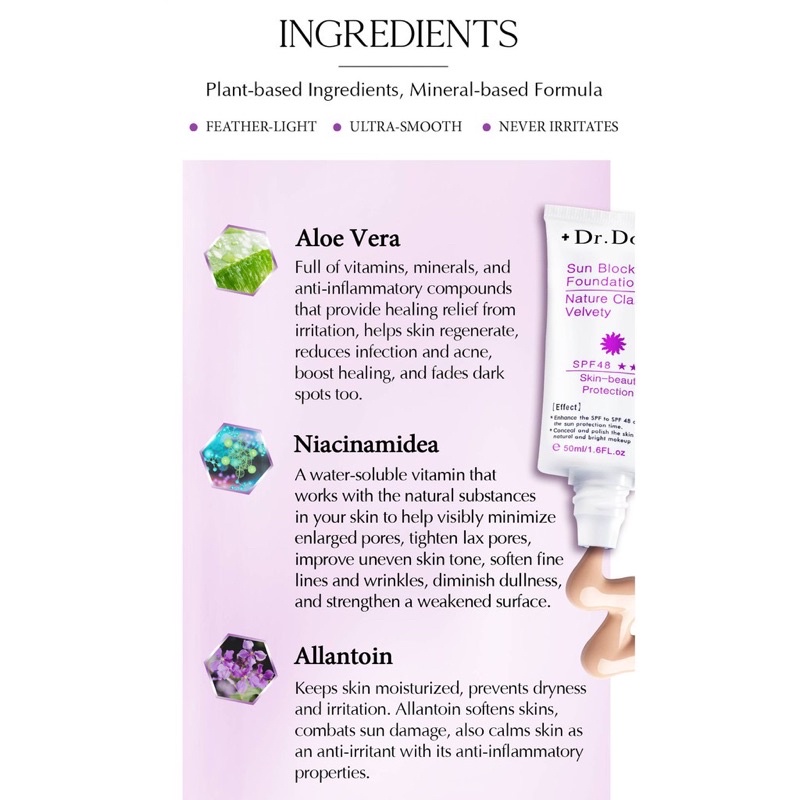 Dr Douxi Sunblock Foundation SPF48 Nature Clarity Velvety Sunscreen Cream UV Protection Skincare ...