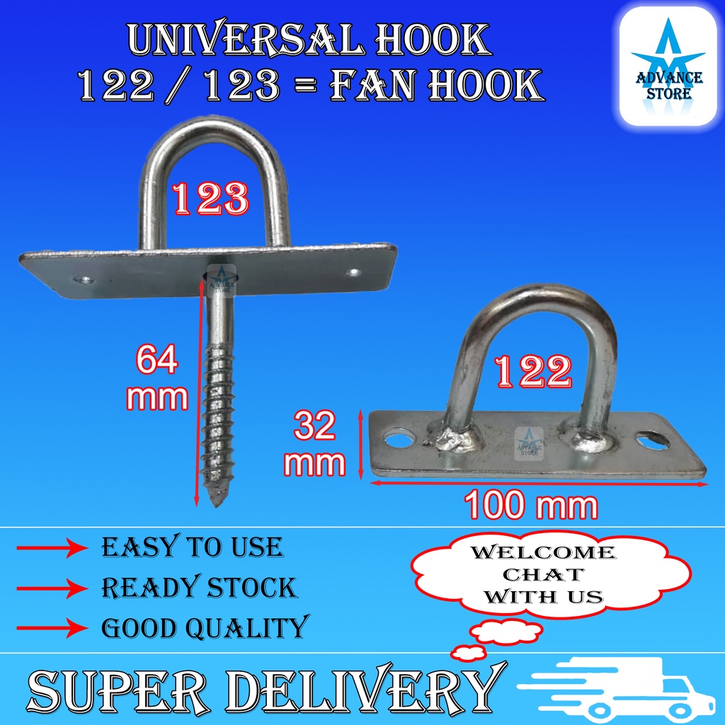 UNIVERSAL HOOK 122 or 123 CEILING FAN HOOK METAL KIPAS SILING GANTUNG ...