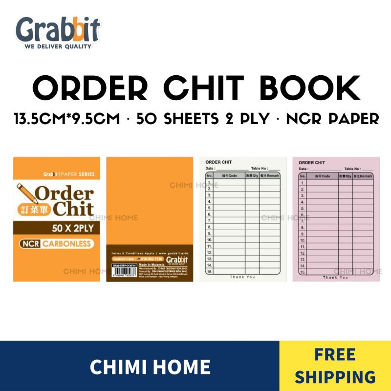 Grabbit Order Chit NCR CARBONLESS - 2 Ply (50’s) | Shopee Malaysia