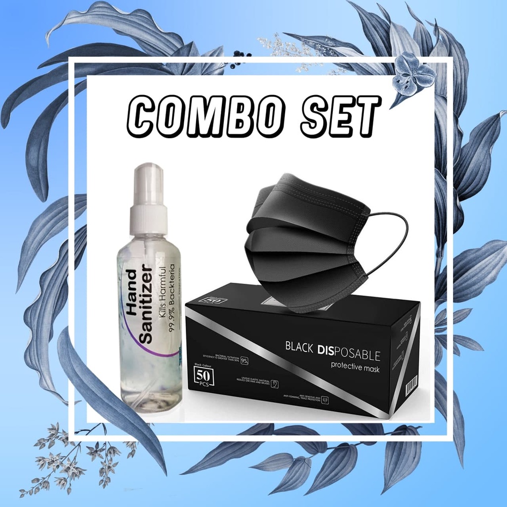 SP 63 50pcs Full Black colour 3ply Face mask Non Medical Disposable ...