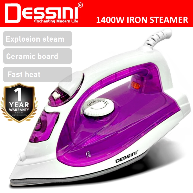 DESSINI ITALY 1400W Electric Ceramic Soleplate Garment Steam Iron ...