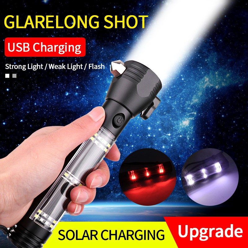 Solar Powered Torch Flashlight USB Rechargeable LED Torch Multi ...