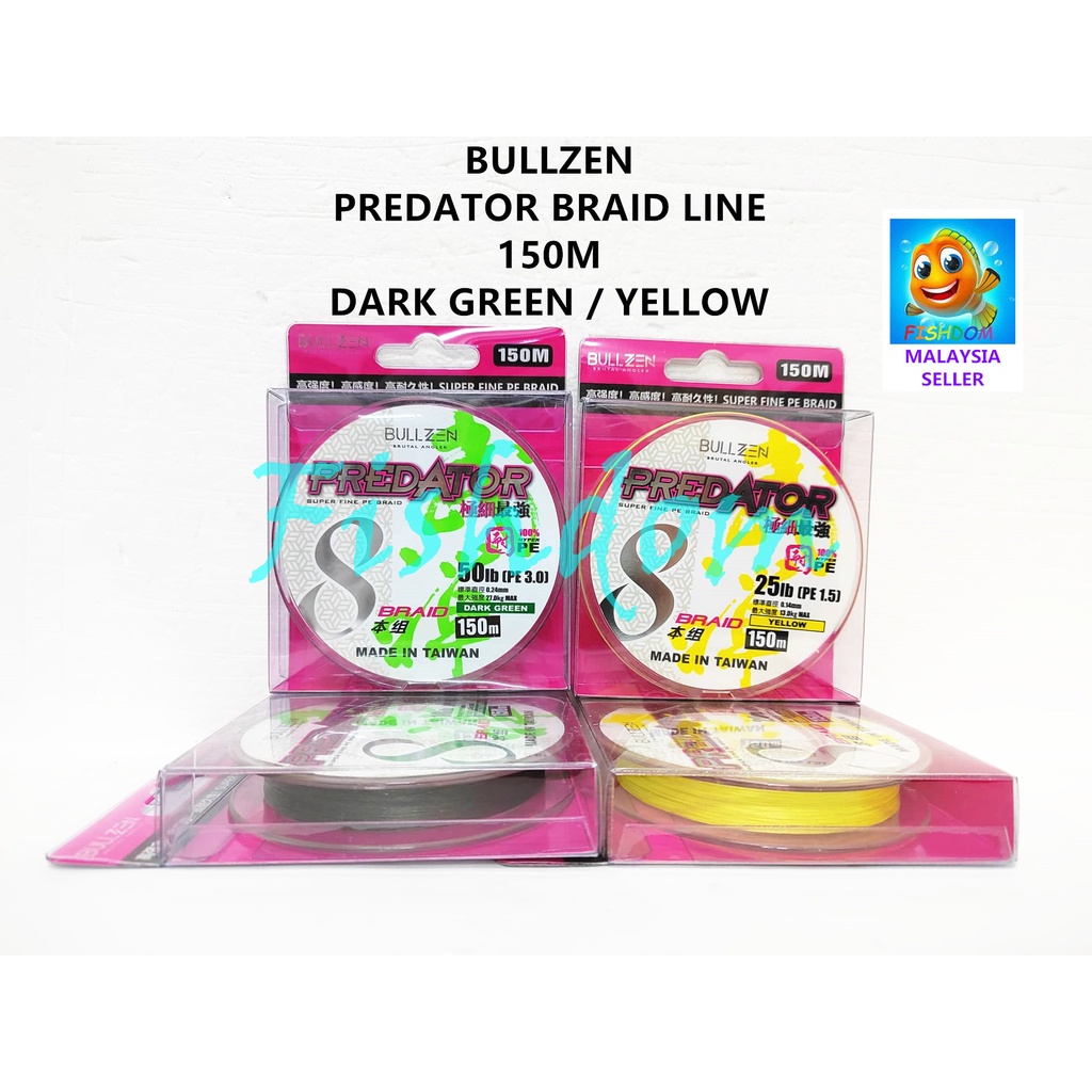 FISHDOM BULLZEN PREDATOR BRAID LINE 150M DARK GREEN / YELLOW | Shopee ...