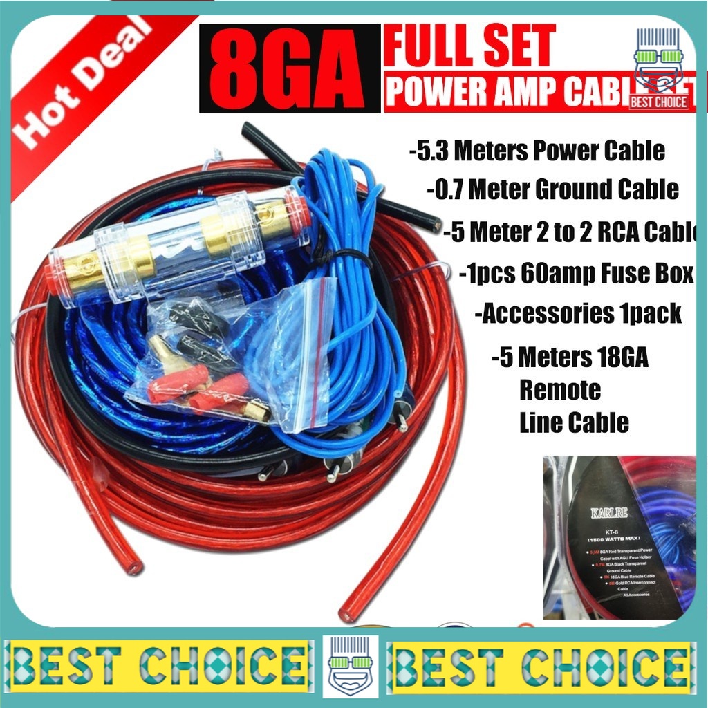 FULL SET 8GA Power Amplifier Cable Set Car Audio Woofer Amplifier ...