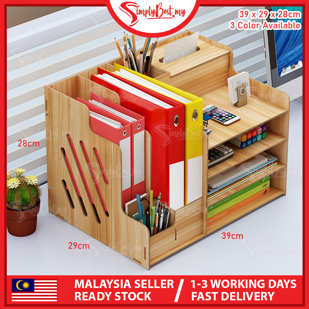 SIMPLYBEST Thick Wooden Desk File Organizer Multi Layer File Tray ...