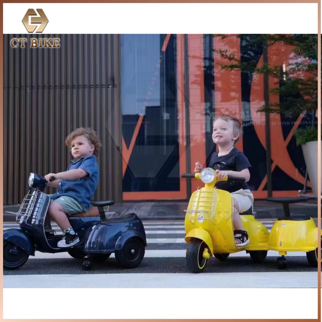Kids Ride On Battery Operated Rechargeable Mini Vespa With Side Trailer ...