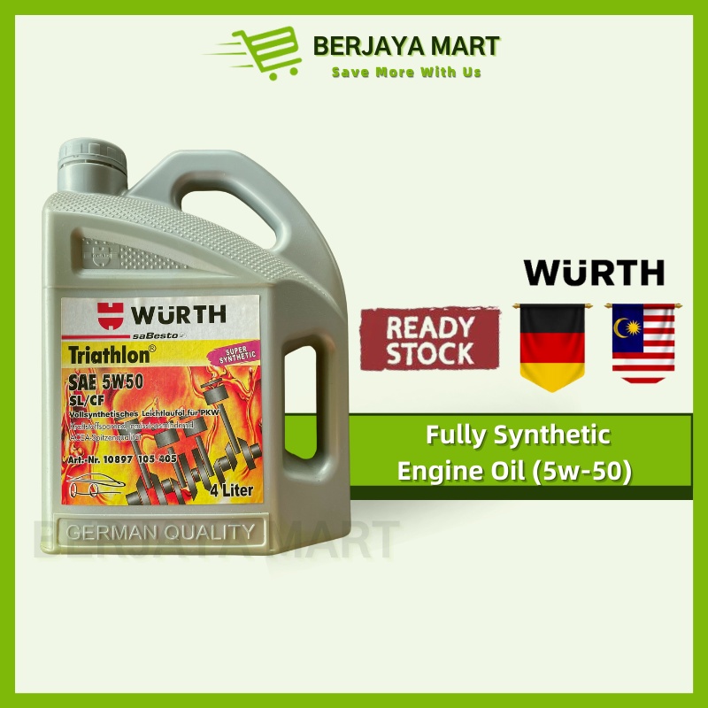(READY STOCK) WURTH Fully Synthetic 5w50 Engine Oil (4 Litre) | Shopee ...