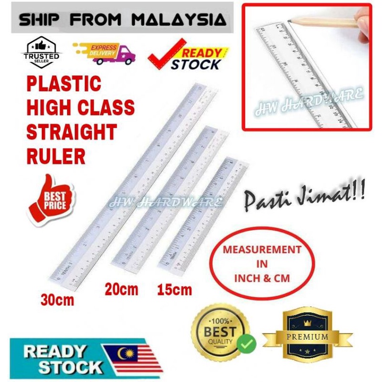 PLASTIC STRAIGHT RULER 15CM / 20CM / 30CM / PEMBARIS PLASTIK /PVC STUDENT RULER / HIGH CLASS ...