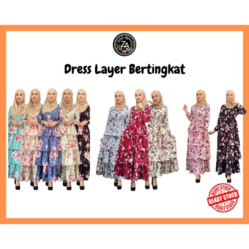 Dress Layer Bertingkat Corak Viral. Material kain cotton mosscrepe ...