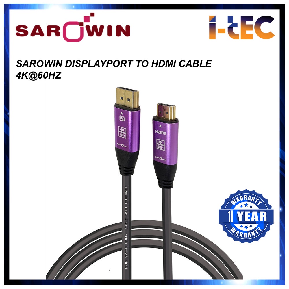 SAROWIN DISPLAYPORT TO HDMI CABLE 4K@60HZ (2meter) | Shopee Malaysia
