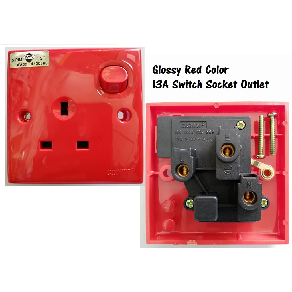 CROWN Switch Socket 13A (Red) | Shopee Malaysia