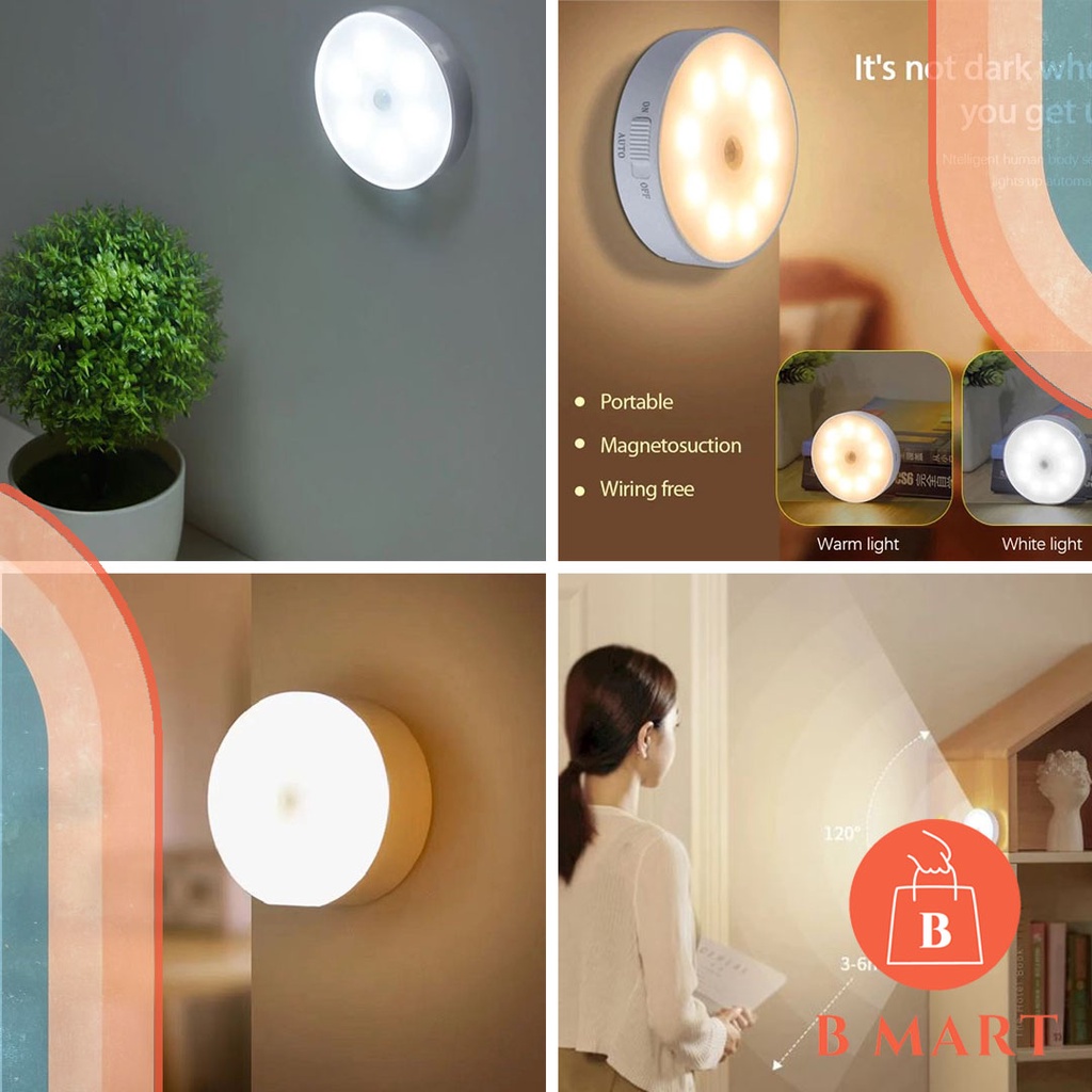 MOTION SENSOR LED LIGHT ROUND RECHARGEABLE SENSOR GERAK SENSOR ...