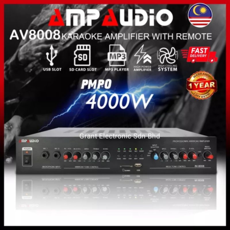 Ampaudio Professional Karaoke Amplifier Stereo Amplifier 4000W AV-8008 ...