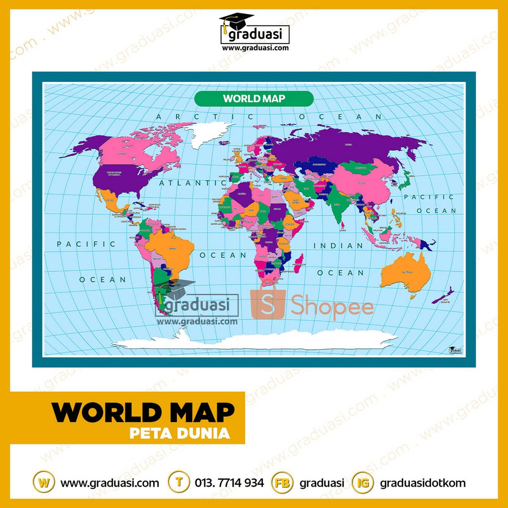 World Map, Peta Dunia Poster untuk pembelajaran dan Keceriaan di ...