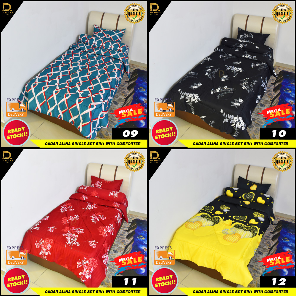 Cadar Alina Size Single Set 5 in1 with comforter MODEN LOVE BUNGA ...
