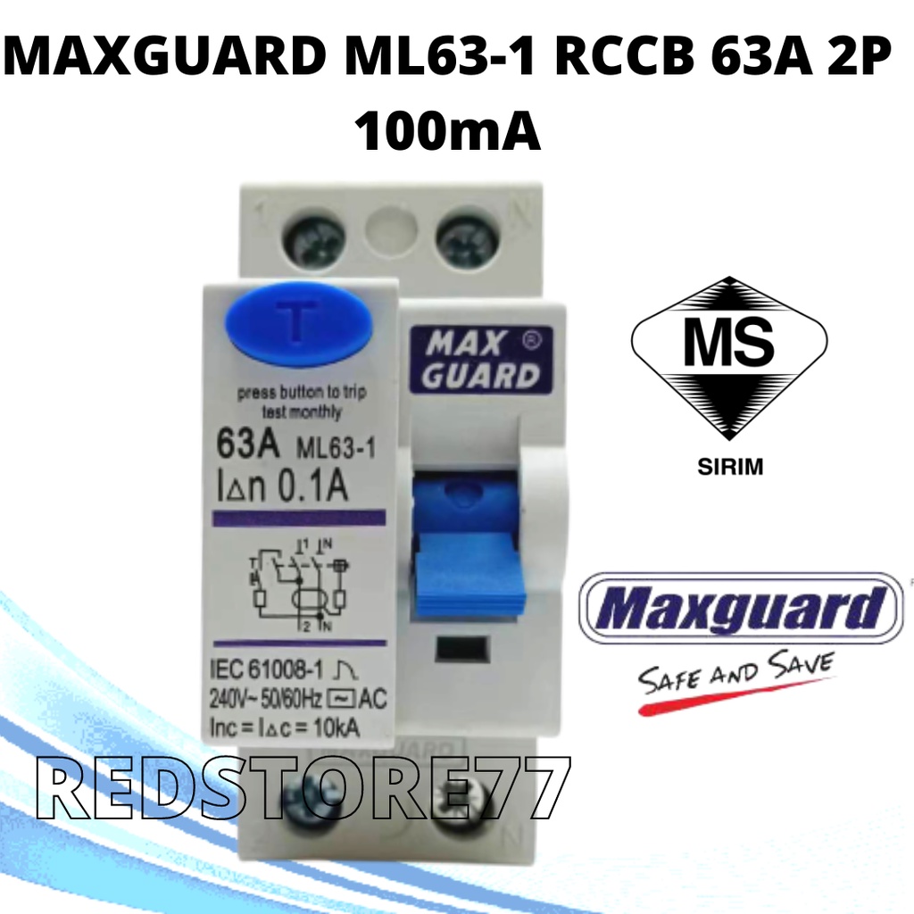 MAXGUARD ML63-1 RCCB 63A 2 POLE 100mA / 63A 2P ELCB / SINGLE PHASE ELCB RCD RCCB | Shopee Malaysia