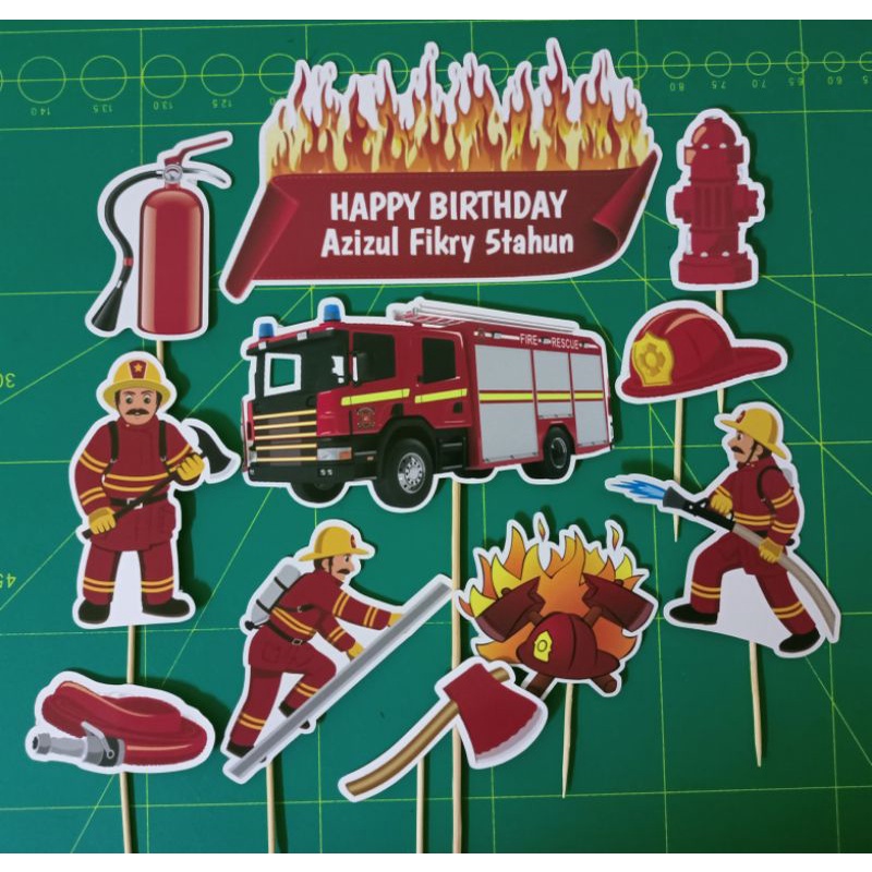 FIREMAN BOMBA CAKE TOPPER (FREE ADD NAME) | Shopee Malaysia