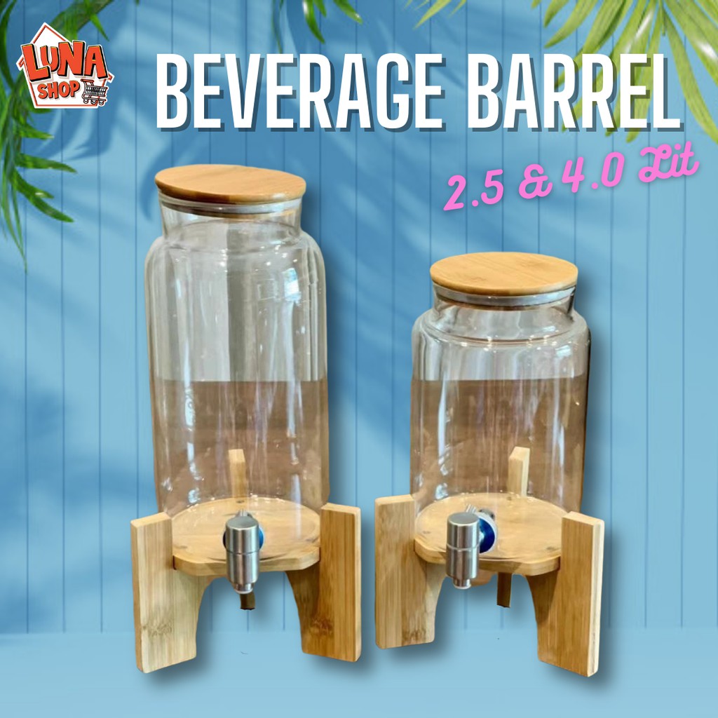 2.5L/4L Clear Glass Water Juice Beverage Dispenser Barrels Jar With ...