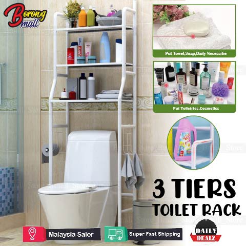 3 Tiers Stainless Steel Toilet Rack Cabinet Shelves Space Saver Holder ...