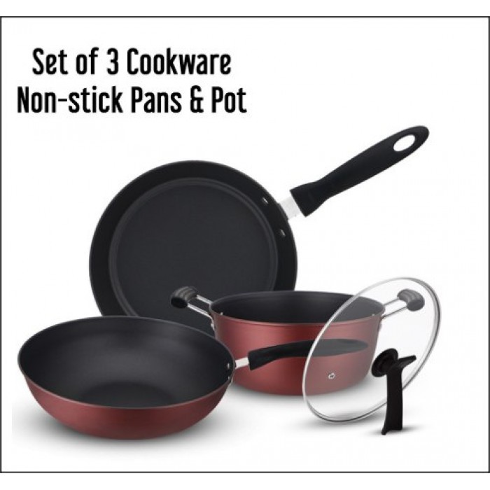 PREMIUM QUALITY SET OF 3 NON STICK COOKWARE - FLAT,FRYING PAN & SOUP ...