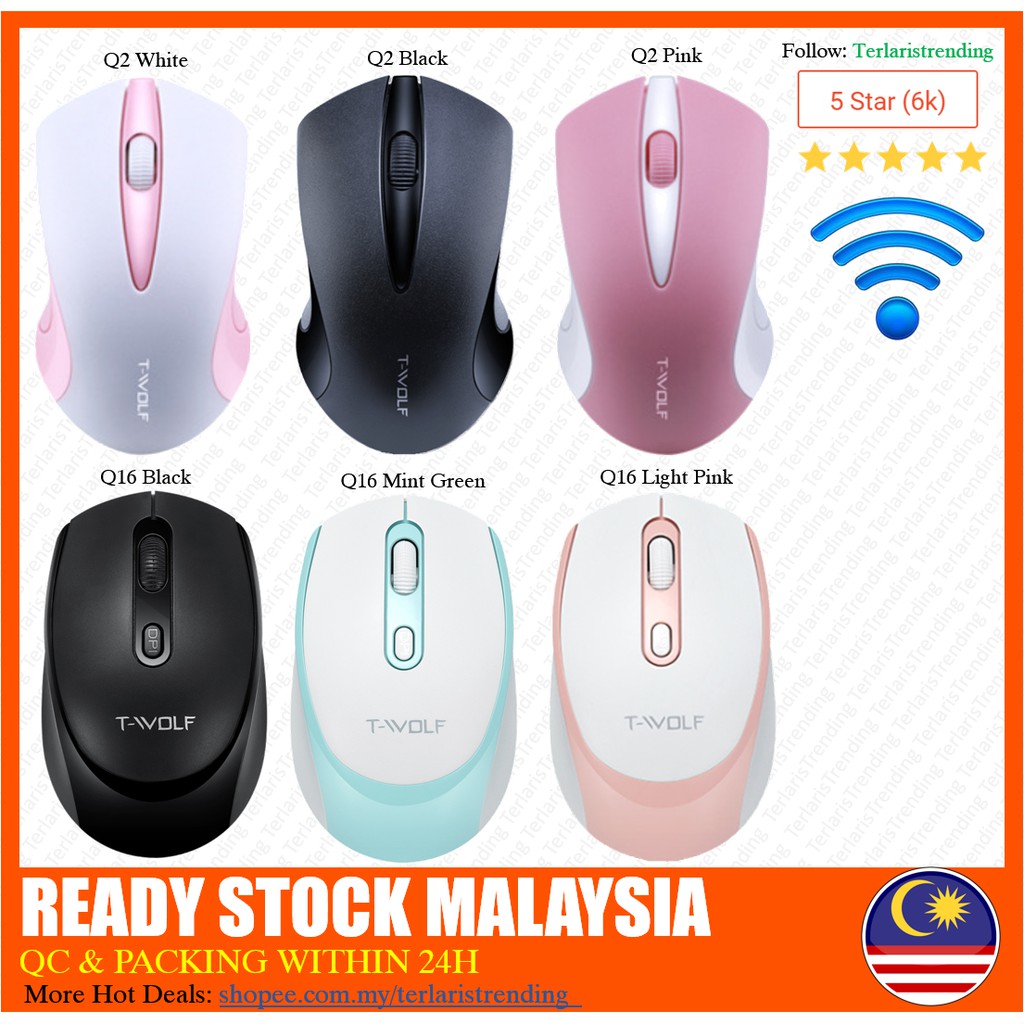 Wireless Mouse Thunder Wolf Q2 Q16 T-Wolf Twolf Optical Mouse | Shopee ...