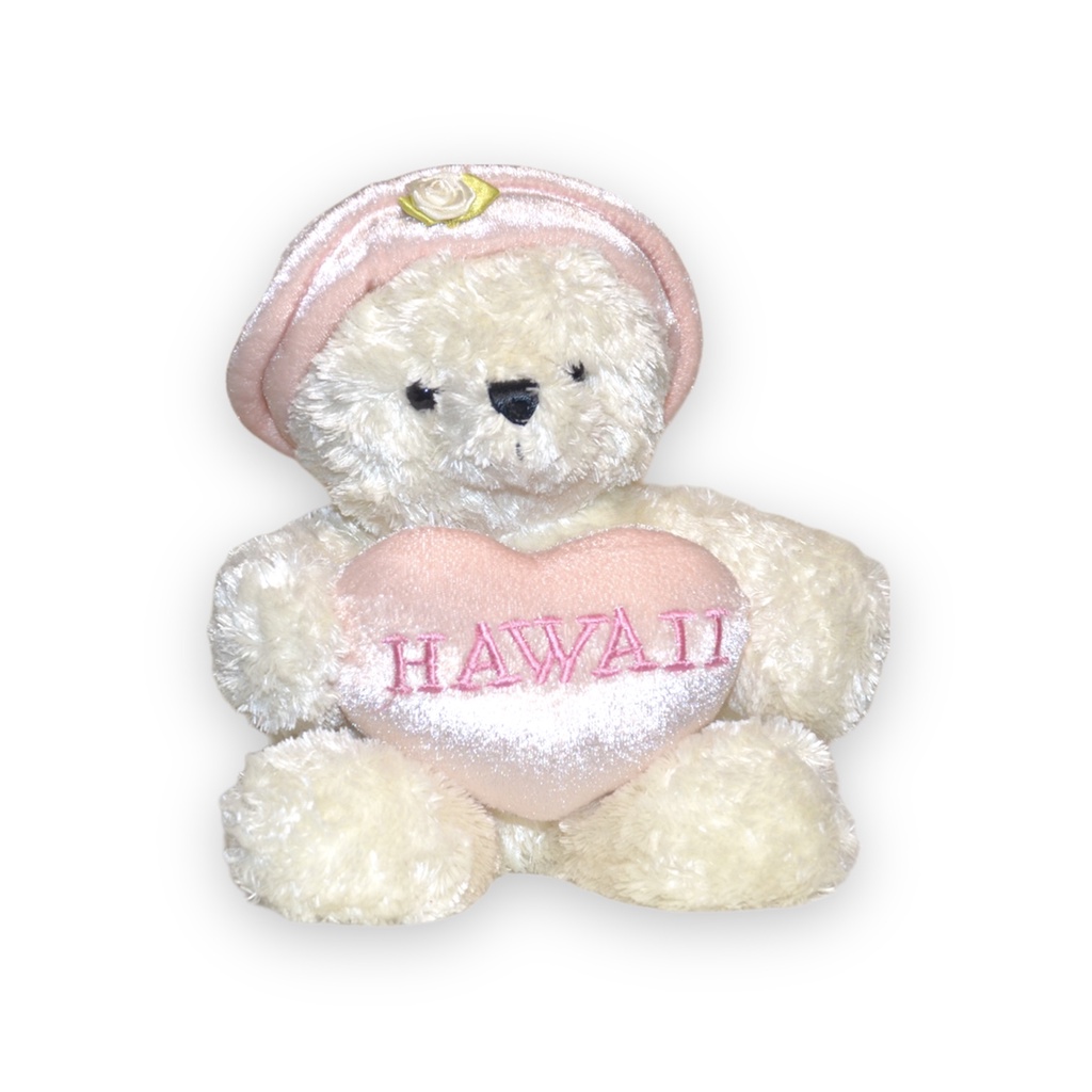 Aurora Hawaii Teddy Bear Ivory Waffle with Pink Heart and Hat Plush ...