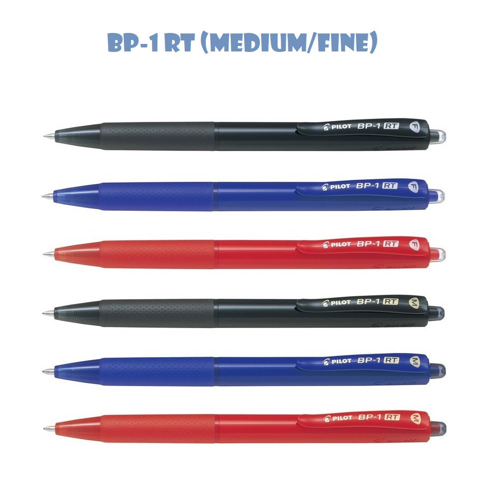 PILOT BP-1 RT Retractable Ball Point Pen with Rubber Grip - Red/Blue/Black - (FINE / MEDIUM ...
