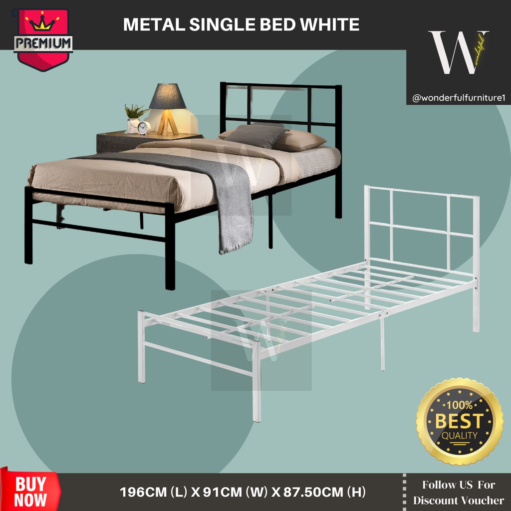Wonderful Heavy Duty Metal Single Bedframe Katil Bujang Besi White ...