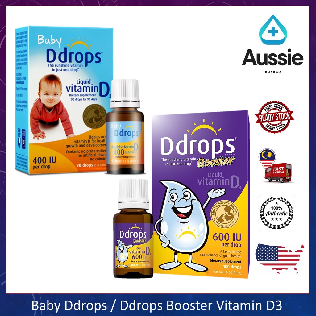 Baby Ddrops Liquid Vitamin D3 400 IU 90 Drops (2.5 ml) & Ddrops Booster ...