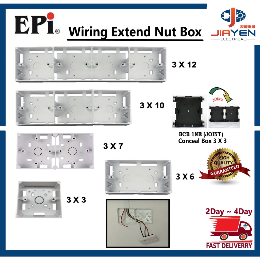 PVC BOX SURFACE TYPE NUT / ELECTRICAL BOX / WHITE BOX / BASE 3X3 / 3X7 ...