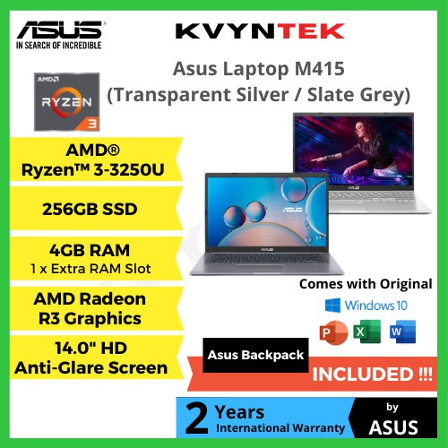 Asus m415 laptop ( amd r3, 4gb ram, microsoft office, 256gb ssd, amd ...