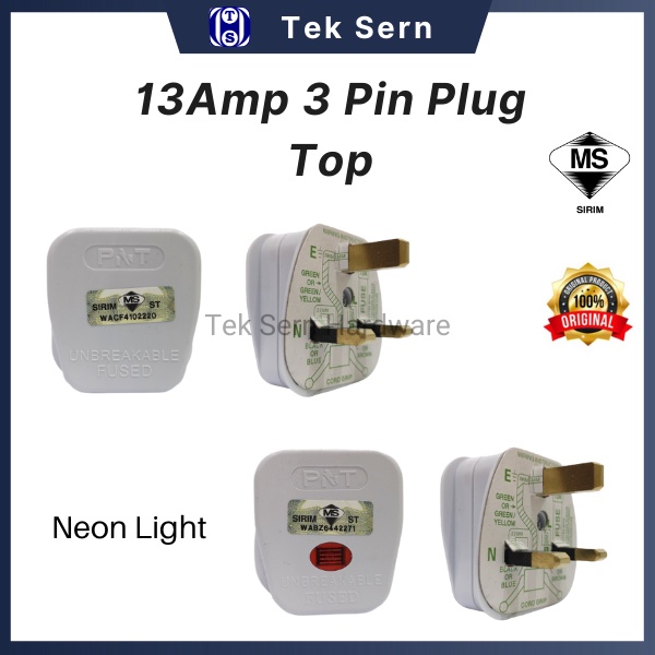 100% ORIGINAL *SIRIM APPROVED* 13A 3-Pin Plug Top/ Plug top with Neon ...