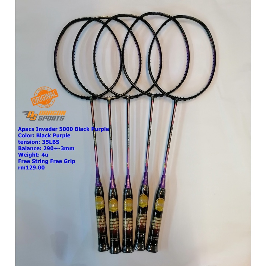 Apacs Invader 5000 Blac Purple Color Free String Free Grip 100% ...