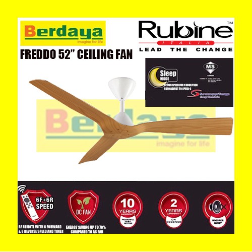 Rubine FREDDO 52'' Series DC Fan Turbo Speed Ceiling Fan (Pine Wood ...